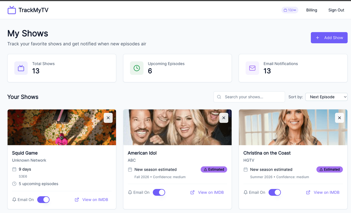 TrackMyTV - New Episode Alerts & TV Show Tracker | Never Miss New Seasons